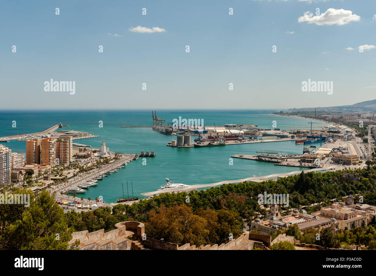 Port of Malaga, Spain with copy space Stock Photo - Alamy