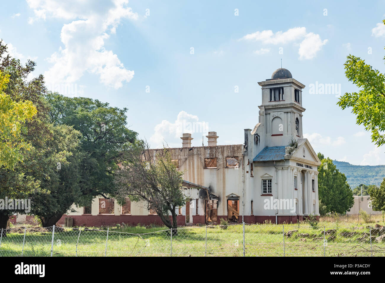 WEPENER, SOUTH AFRICA - APRIL 1, 2018: The ruin of the burned down town ...