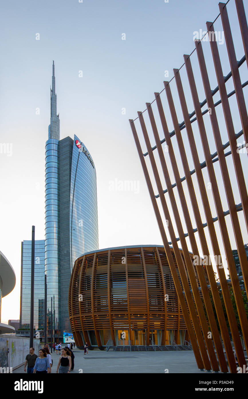 a spectacular view of the UniCredit Tower from the distance and the ...