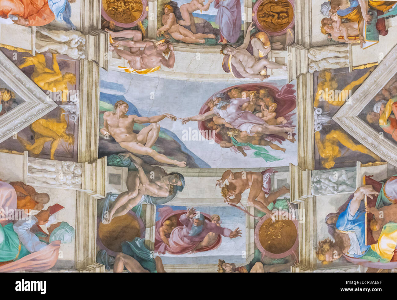 Rome, Italy - June 29, 2017: Sistine chapel ceiling, creation scene ...