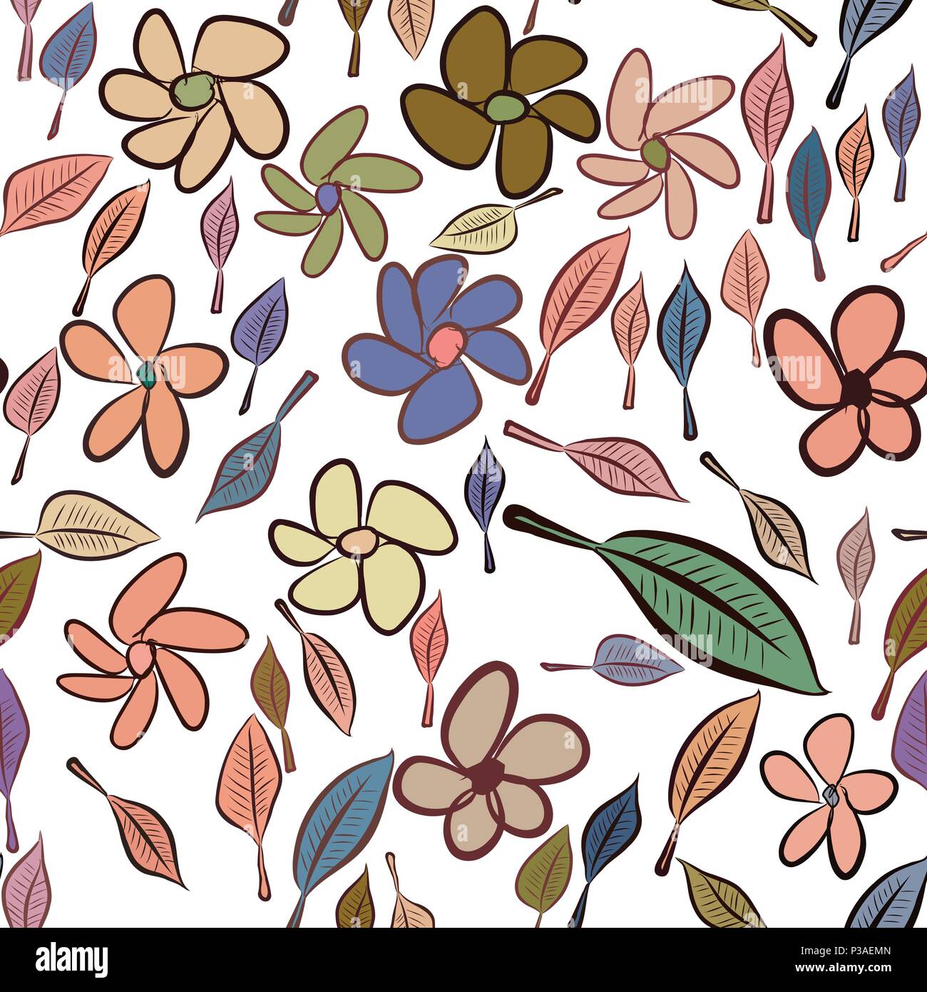 Seamless abstract leaves & flower illustrations background. Cartoon ...