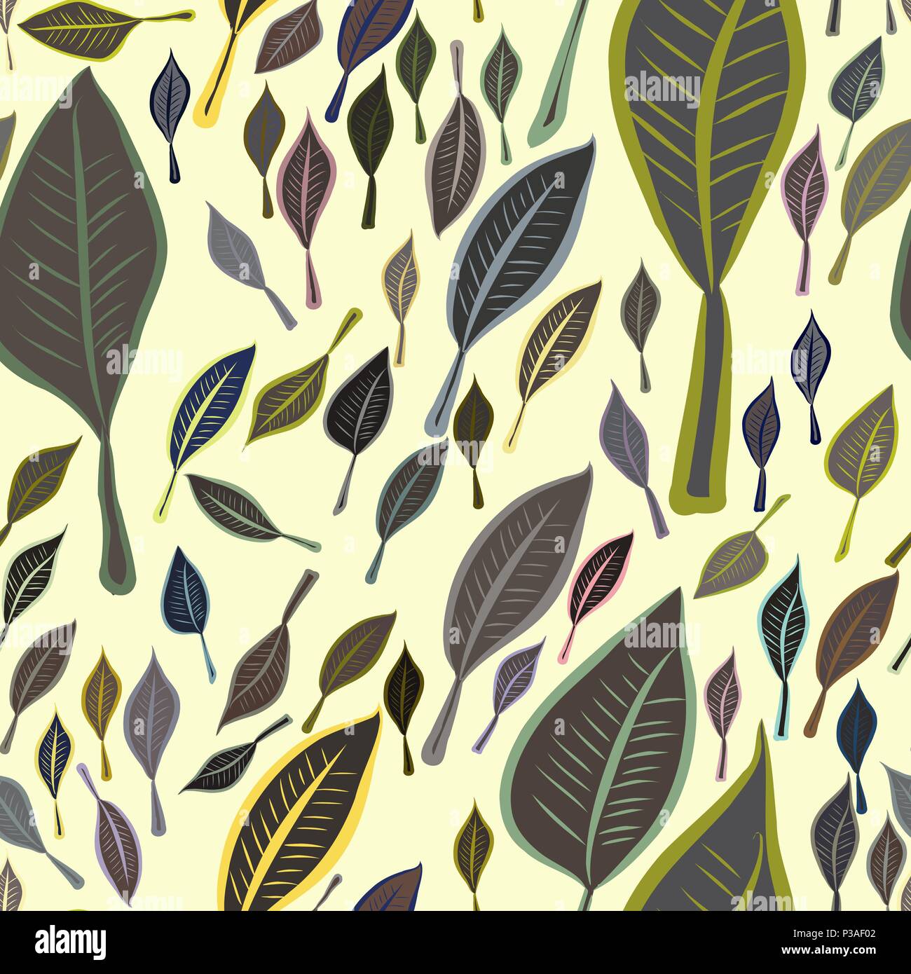 Seamless decorative hand drawn leaves art illustrations. Good for ...