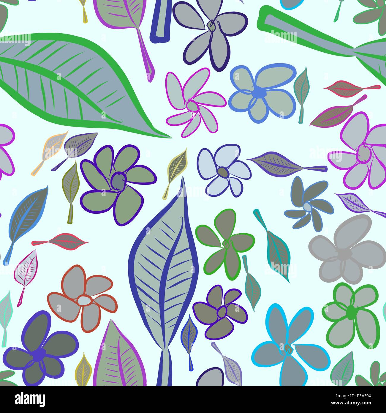 Seamless abstract leaves & flower illustrations background. Cartoon ...
