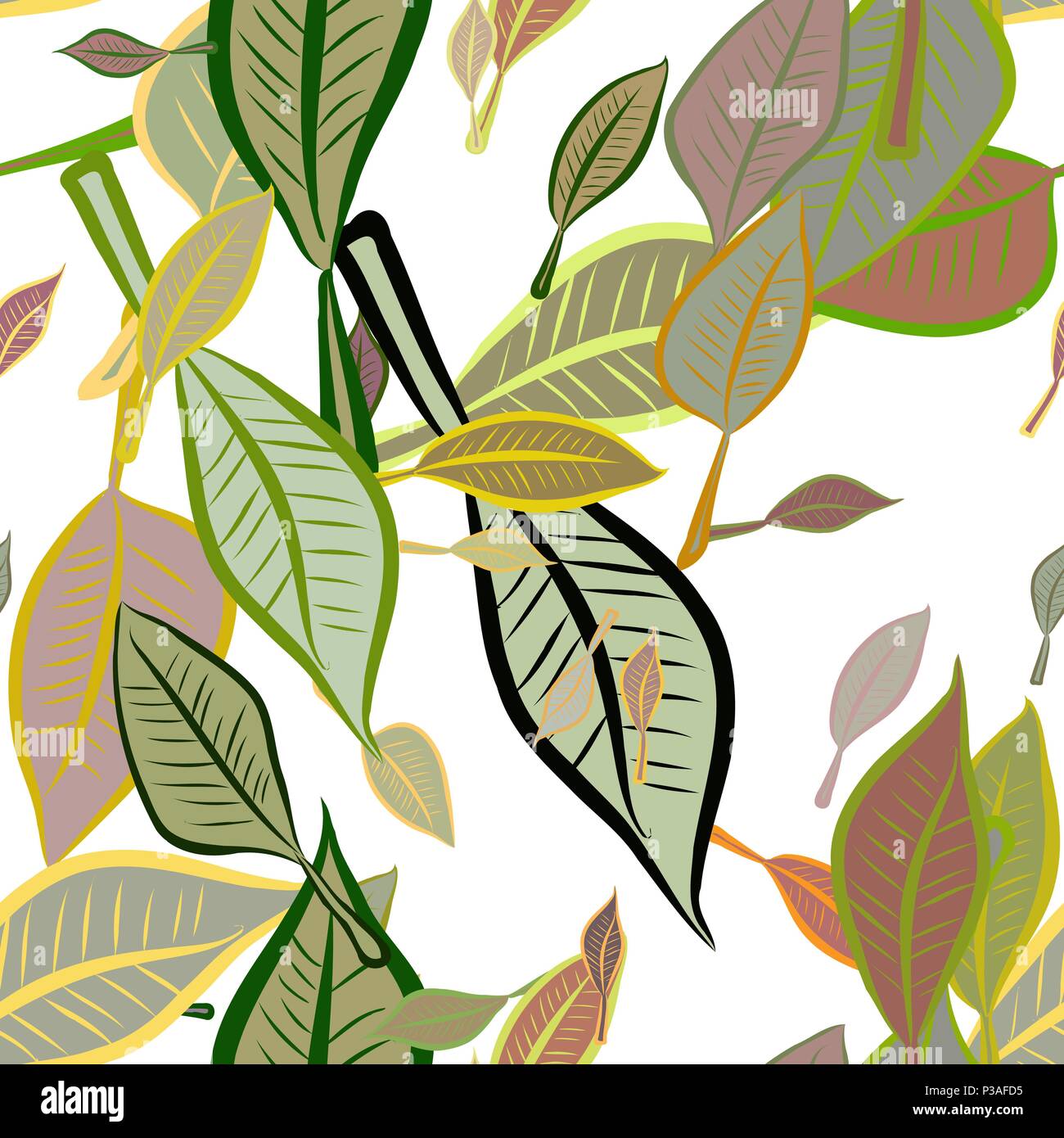 Seamless hand drawn leaves illustrations background, good for graphic ...