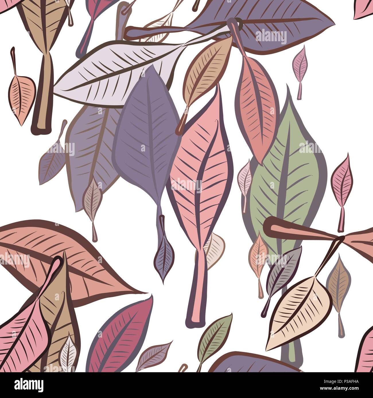 Seamless hand drawn leaves illustrations background, good for graphic ...