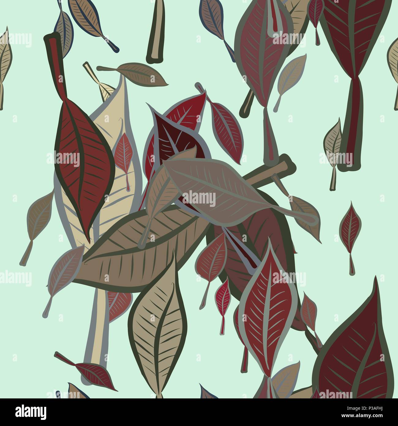 Seamless hand drawn leaves illustrations background, good for graphic ...