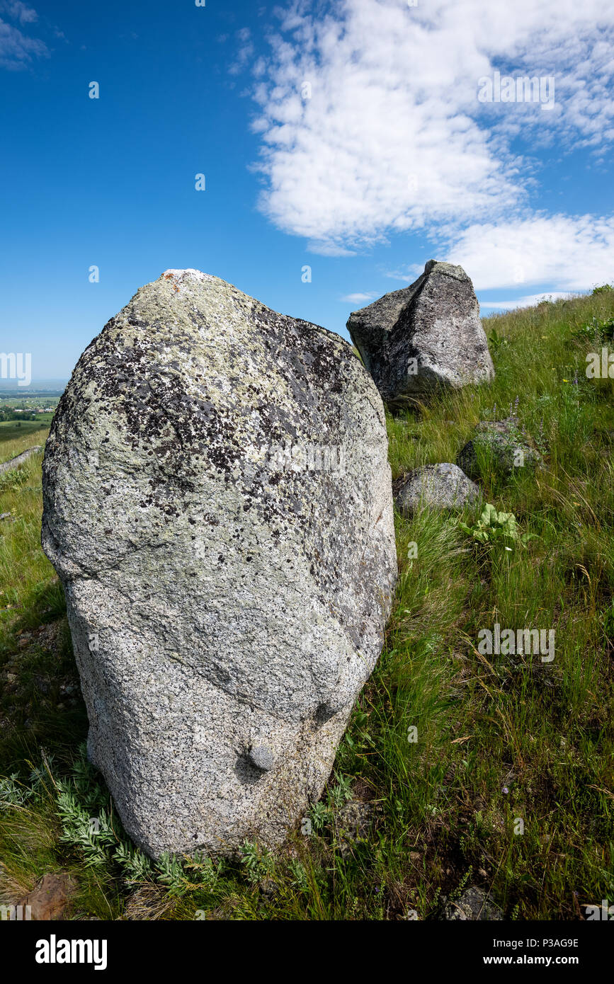 Boulders on the Wallowa Lake moraine in Northeast Oregon Stock Photo ...
