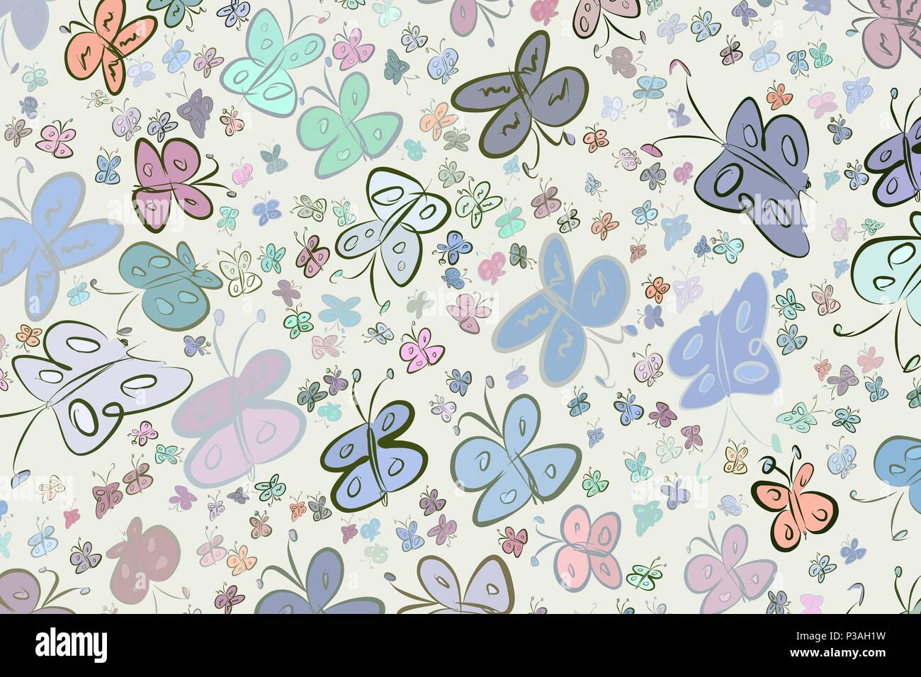 Butterfly illustrations background abstract, hand drawn. Cartoon style ...
