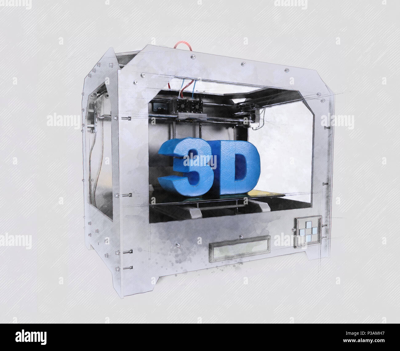 Sketched design of a 3 Dimensional Printer Stock Photo - Alamy