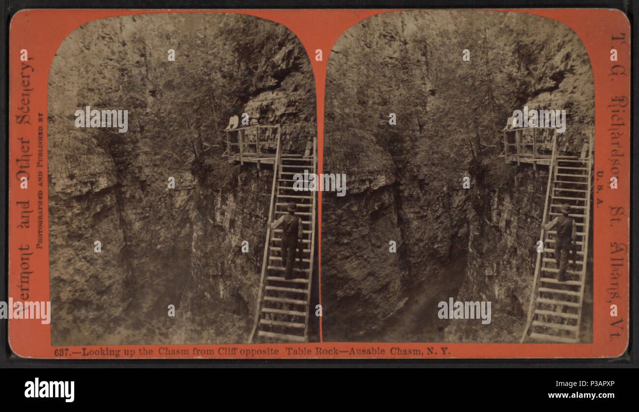 176 Looking up the Chasm from cliff opposite Table Rock, Ausable Chasm ...