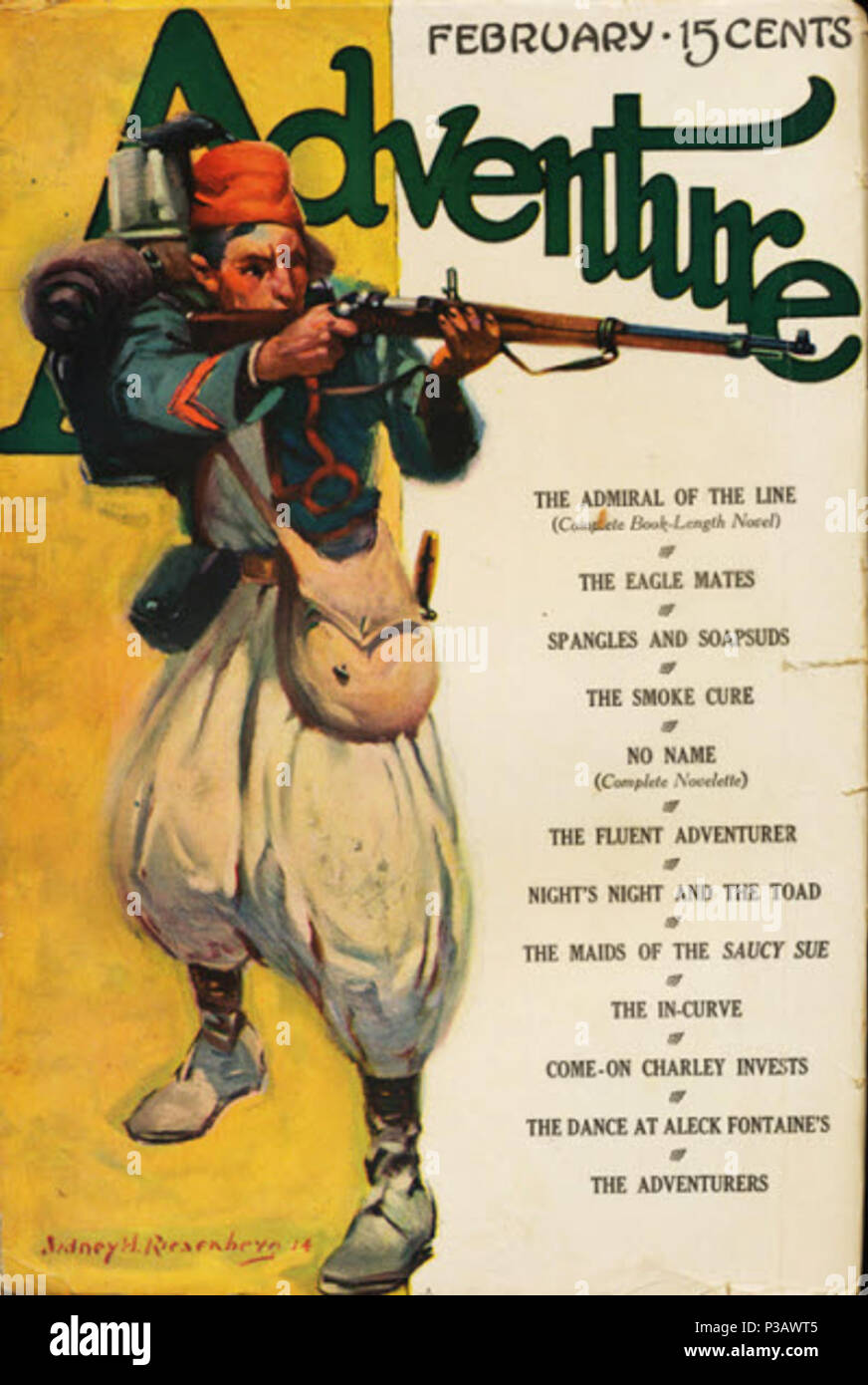 . English: Cover of Adventure, vol. 9 no. 4 (February 1915). February ...