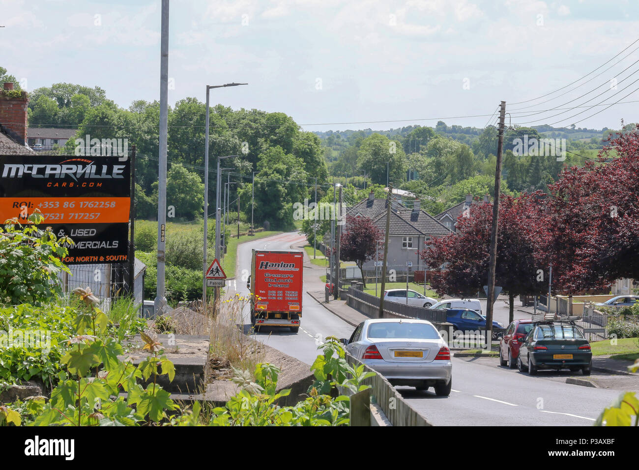 Traffic on Irish cross-border road - from Aughnacloy in Northern ...