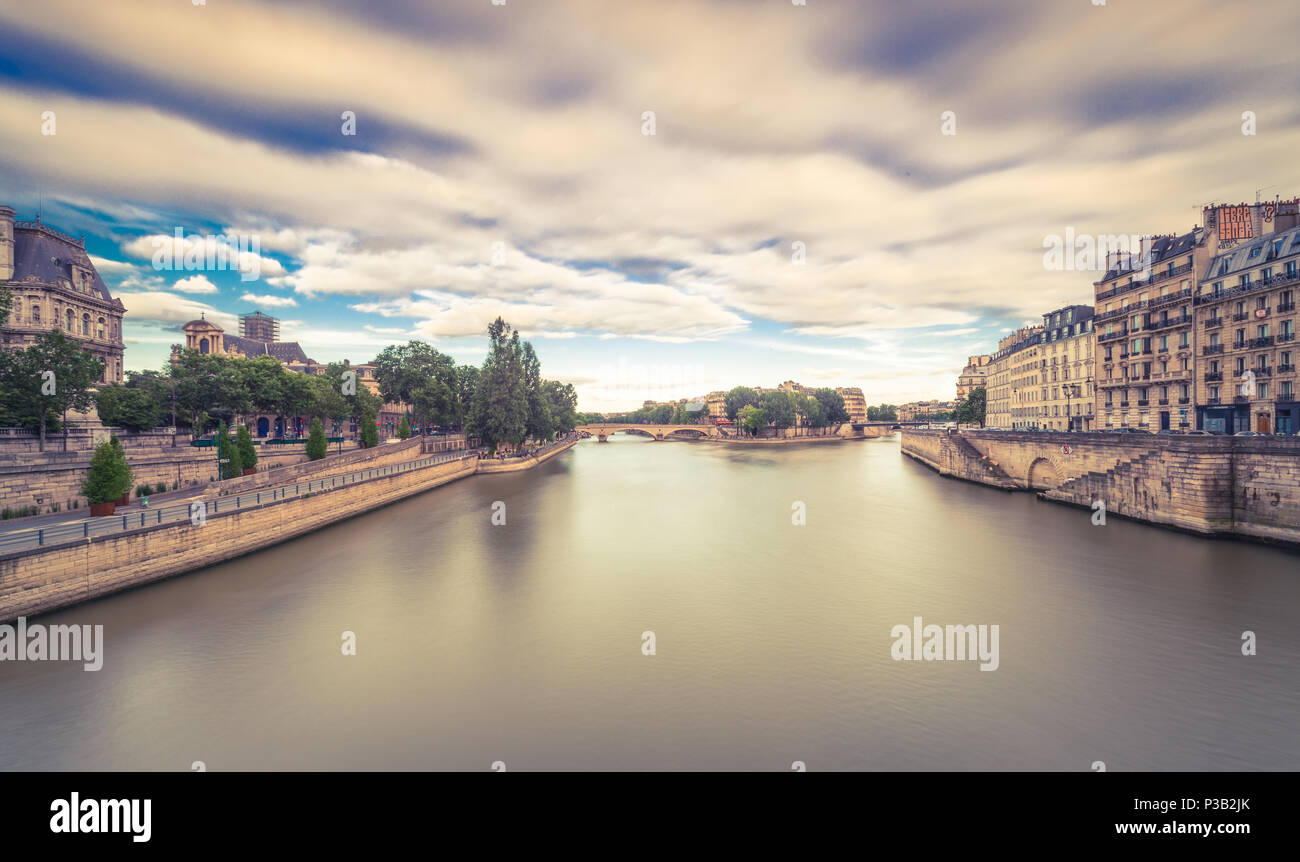 Vintage River Seine and the Right Bank in Paris, France Stock Photo - Alamy