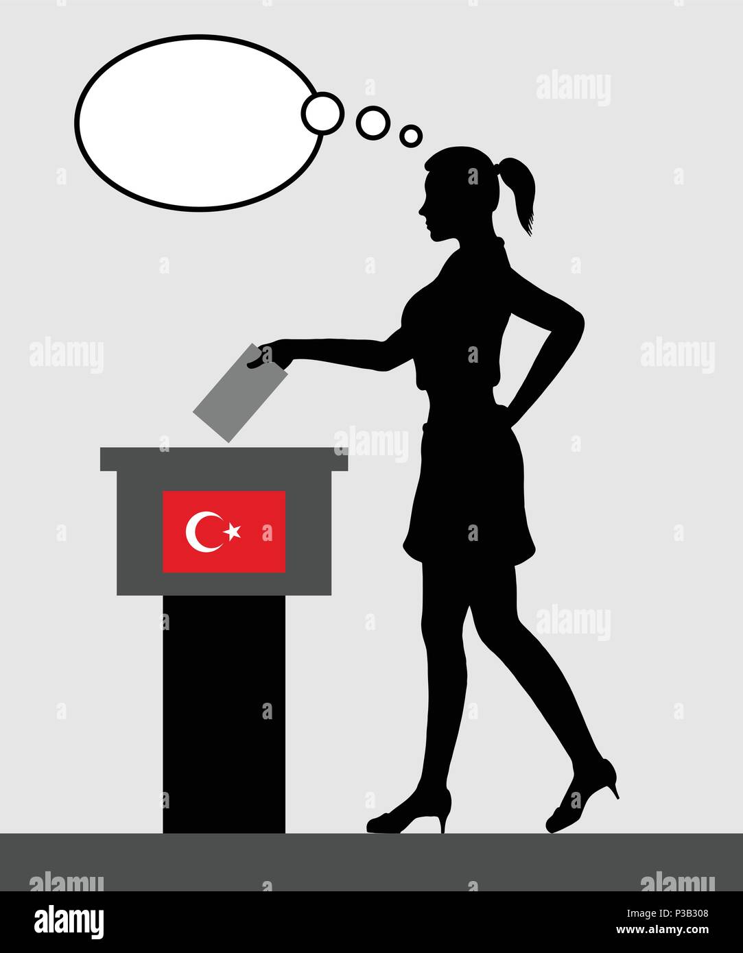 Turkish voter young woman voting for election in Turkey with thought ...