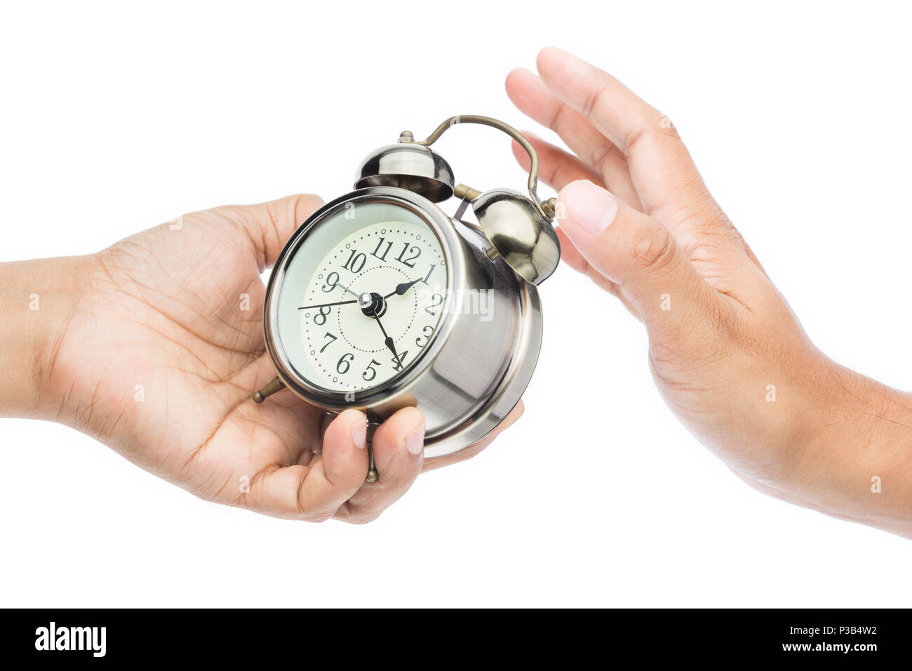 Man hands holding big round clock, isolated on white background Stock ...