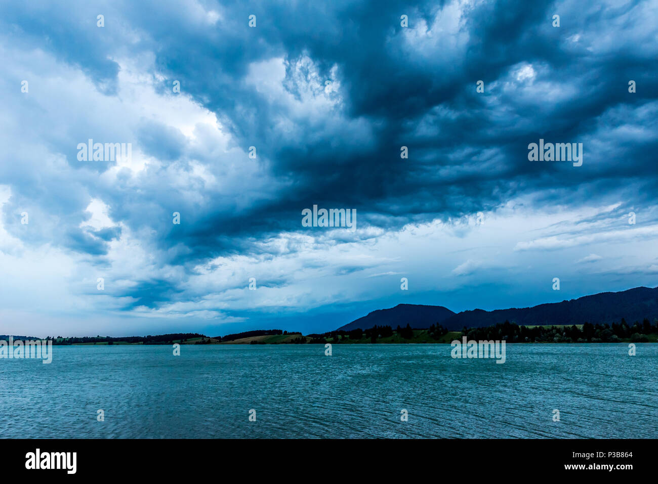 Mountain landscape at forggensee with neuschwanstein castle hi-res ...