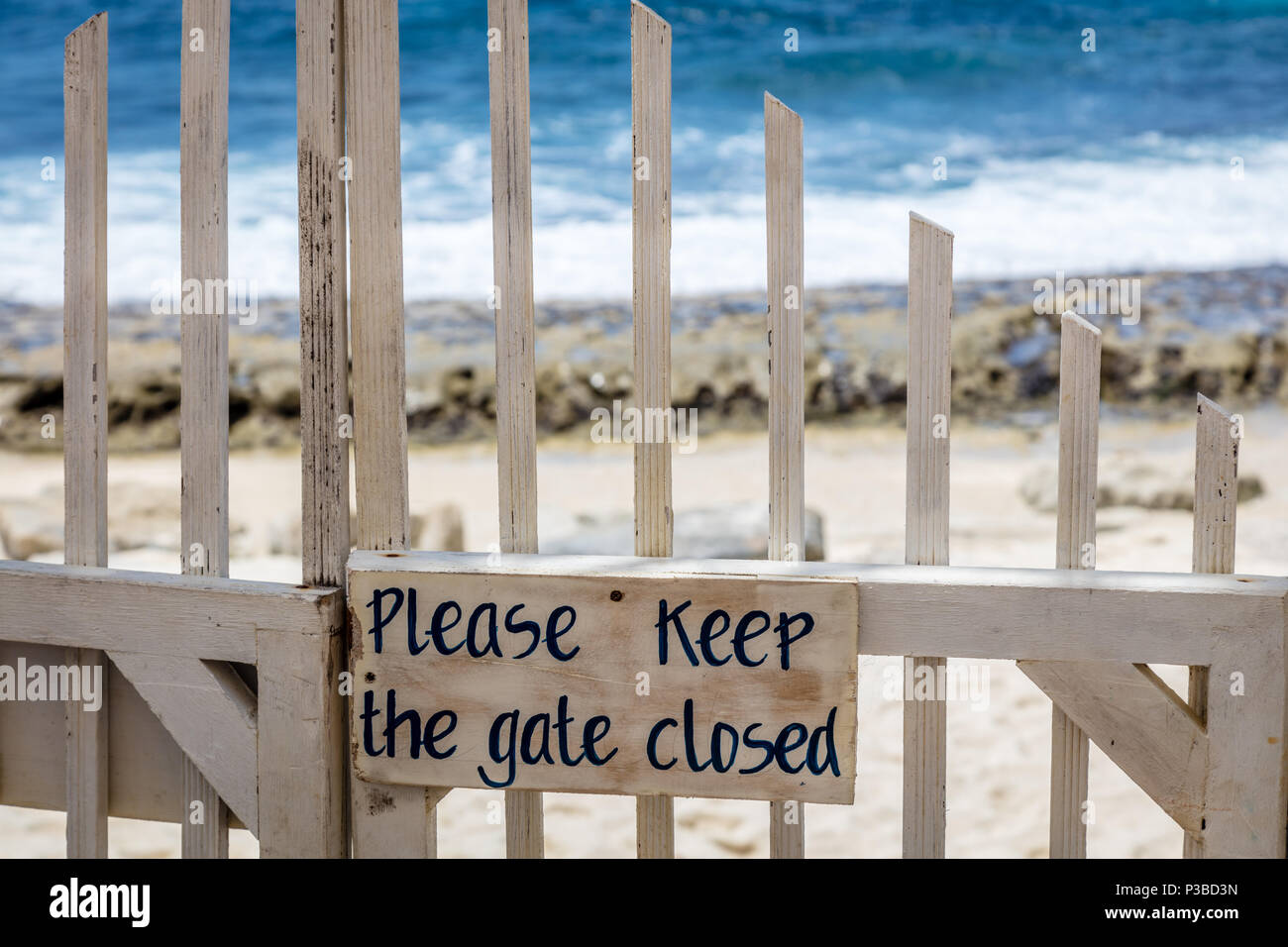 Gate to the beach with a sign KEEP THE GATE CLOSED, Sunset Point at ...