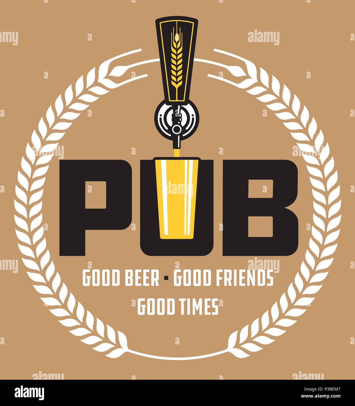 Pub Craft Beer Vector Design. Vector illustration of beer tap and pint ...