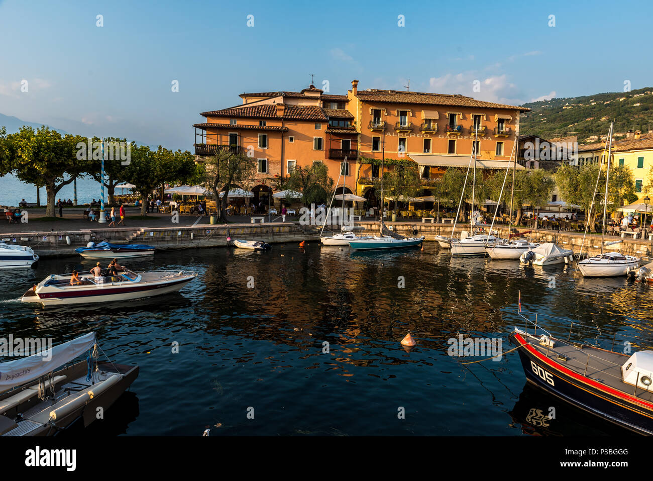 Romantic harbor of Torri del Benaco, Lake Garda in Italy Stock Photo ...
