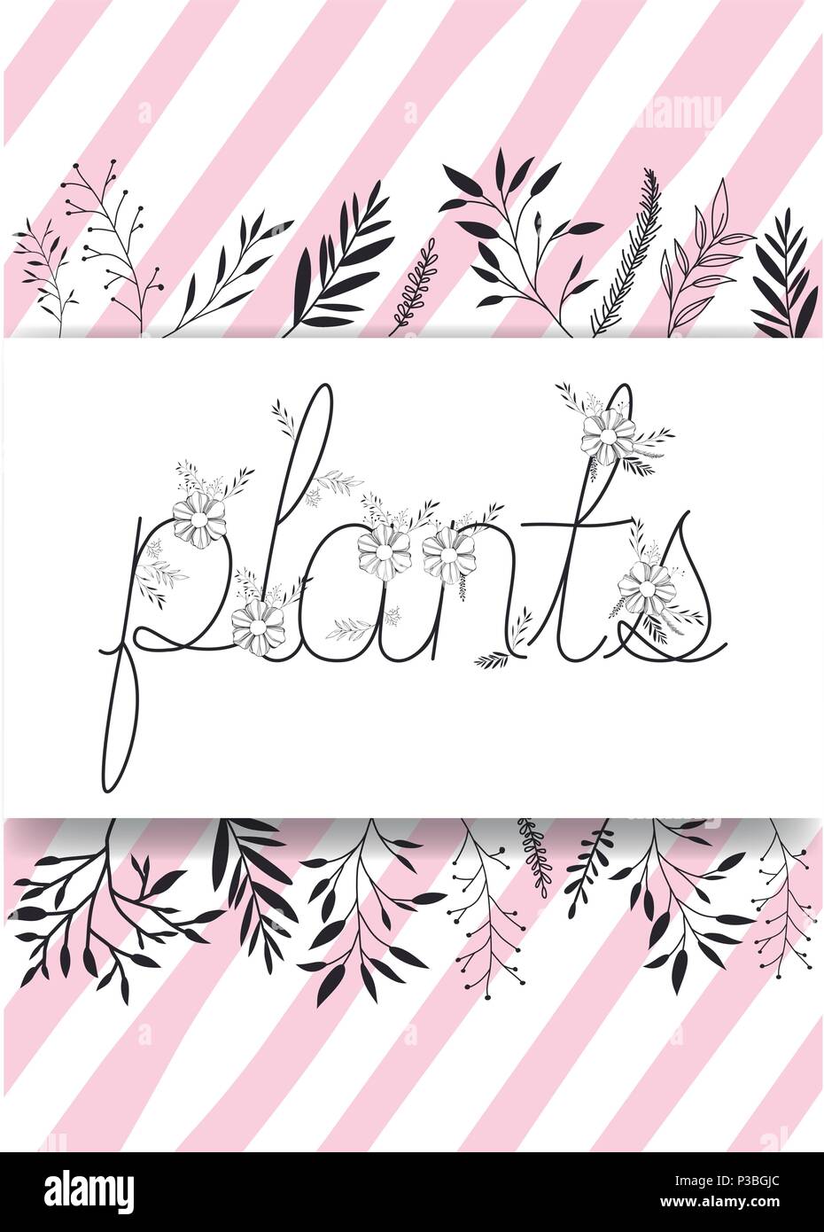 plants word with handmade font and floral decoration Stock Vector Image ...