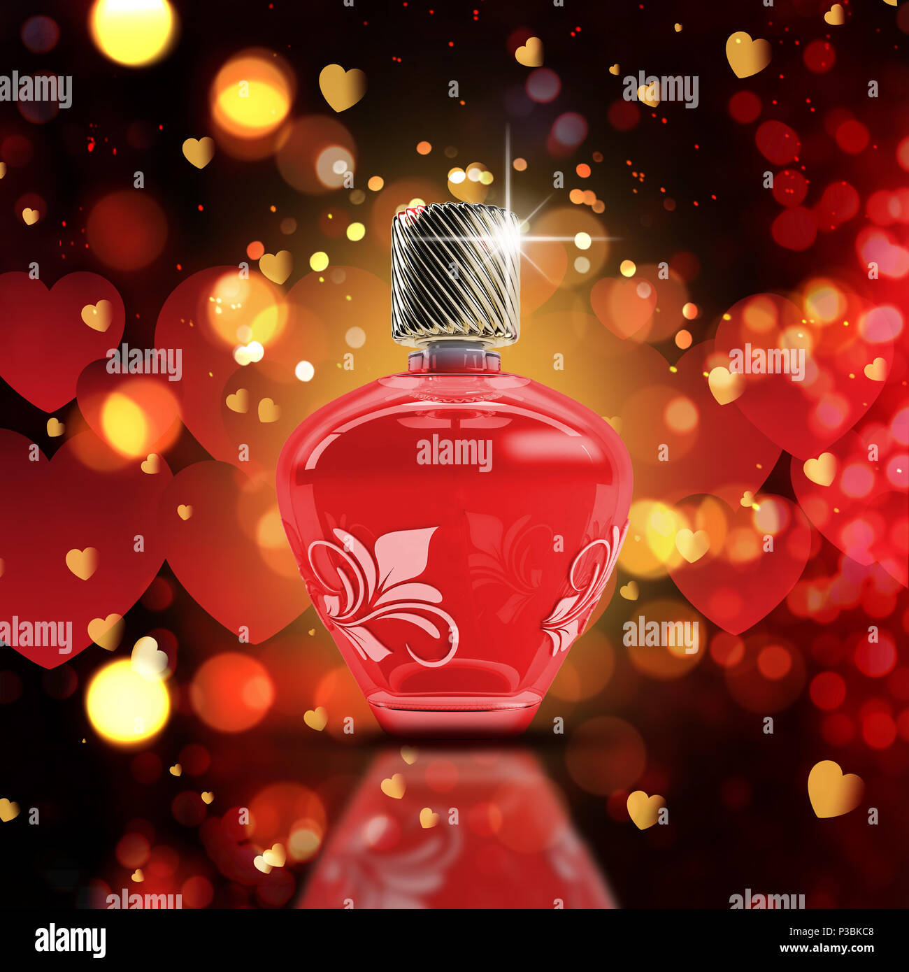 Valentine's Day background with a decorative 3D perfume bottle Stock ...