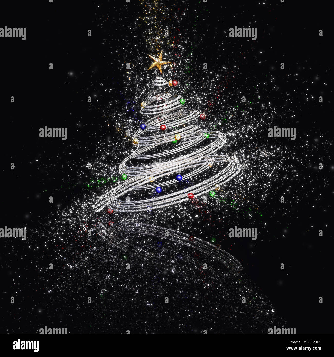 3D render of an abstract Christmas tree with an exploding glitter ...