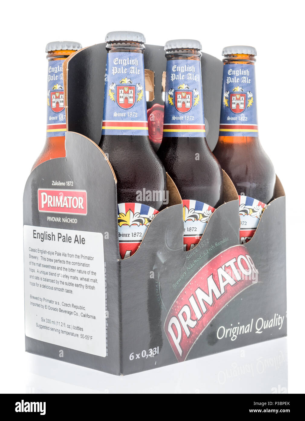 Winneconne - 8 June 2018: A six pack of Primator English pale ale beer ...