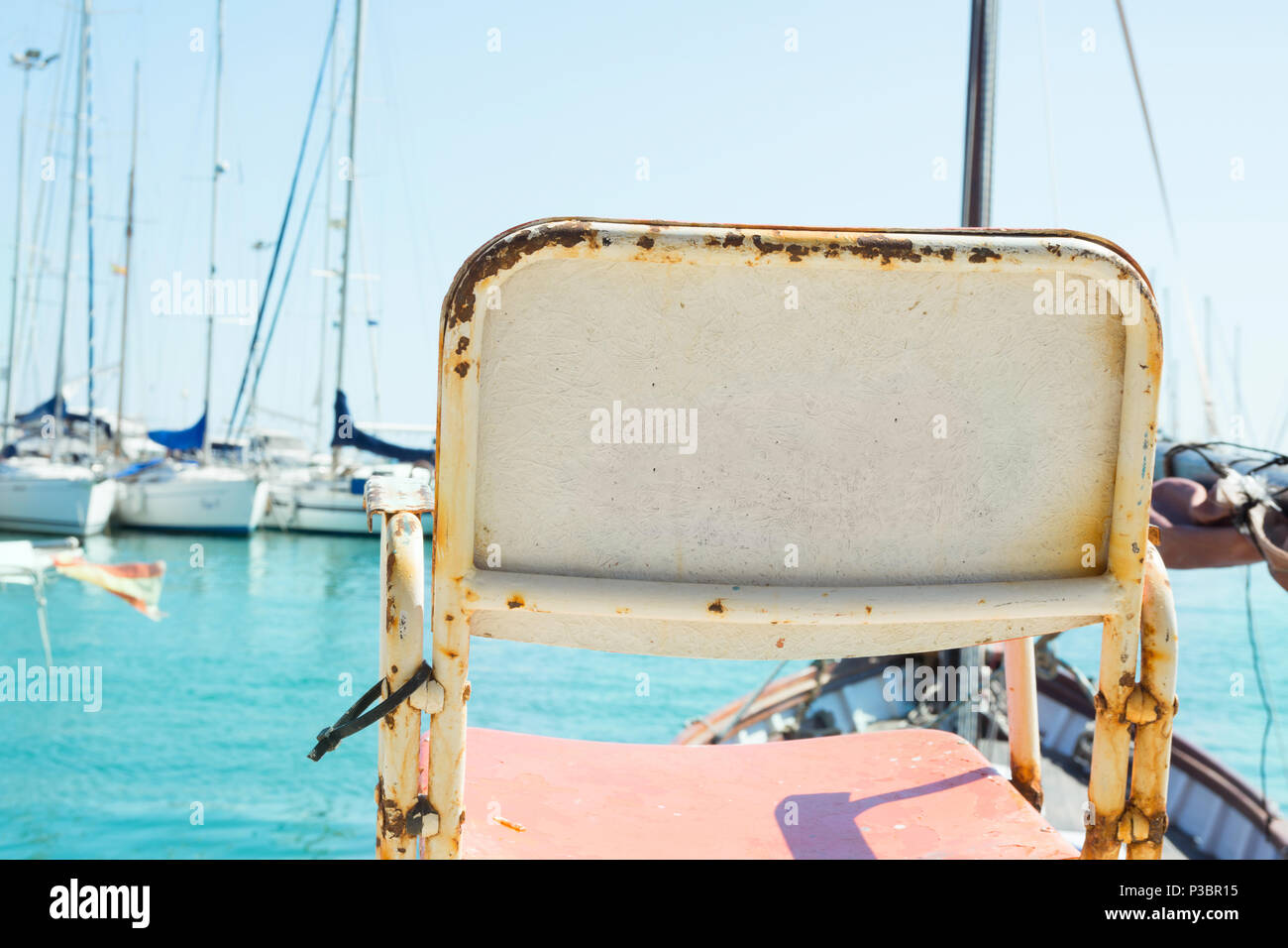 Conceptual Image of Empty Vintage Chair Standing at Sea Harbor ...