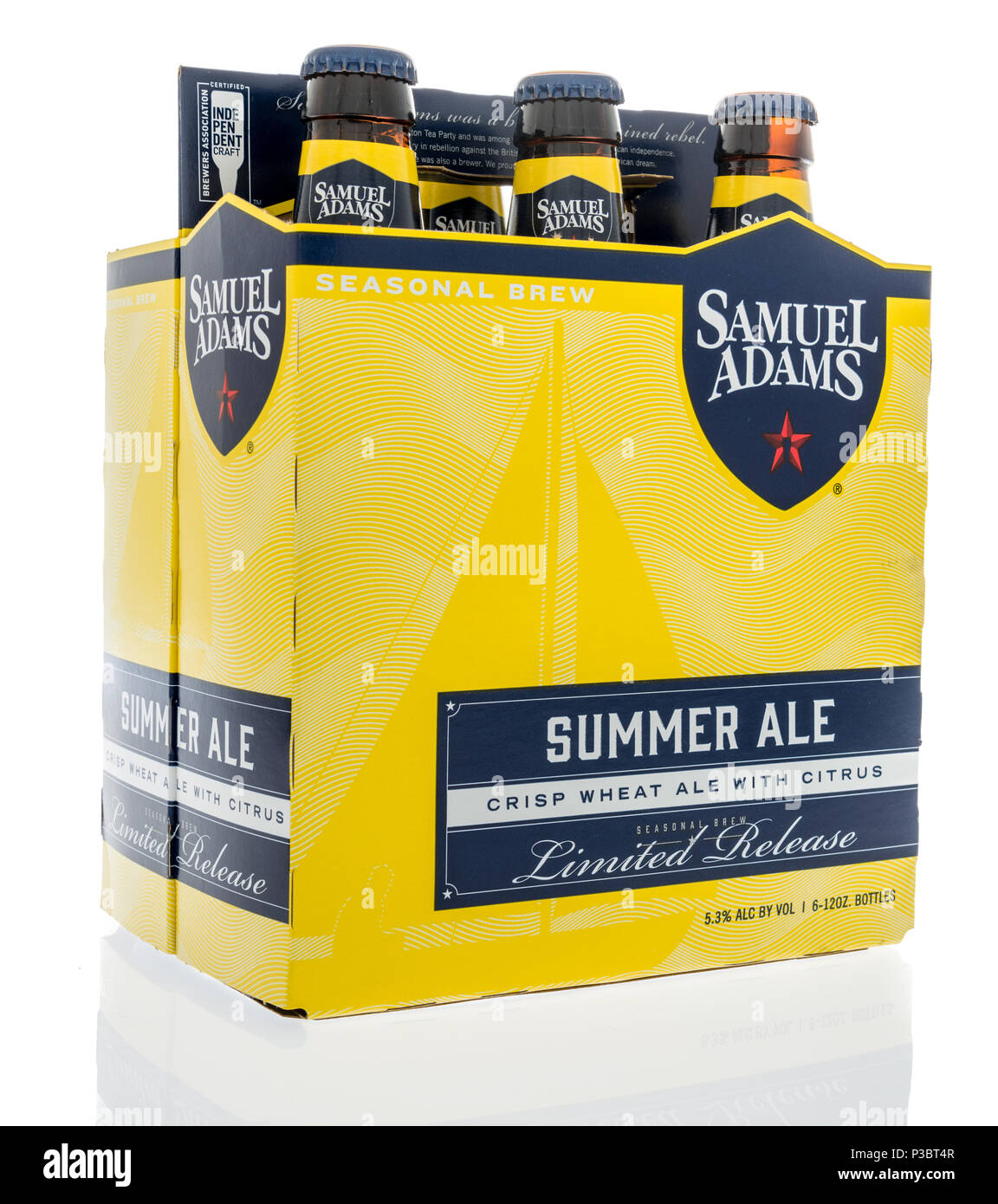 Winneconne, WI - 13 June 2018: A six pack of Samuel Adams summer ale ...