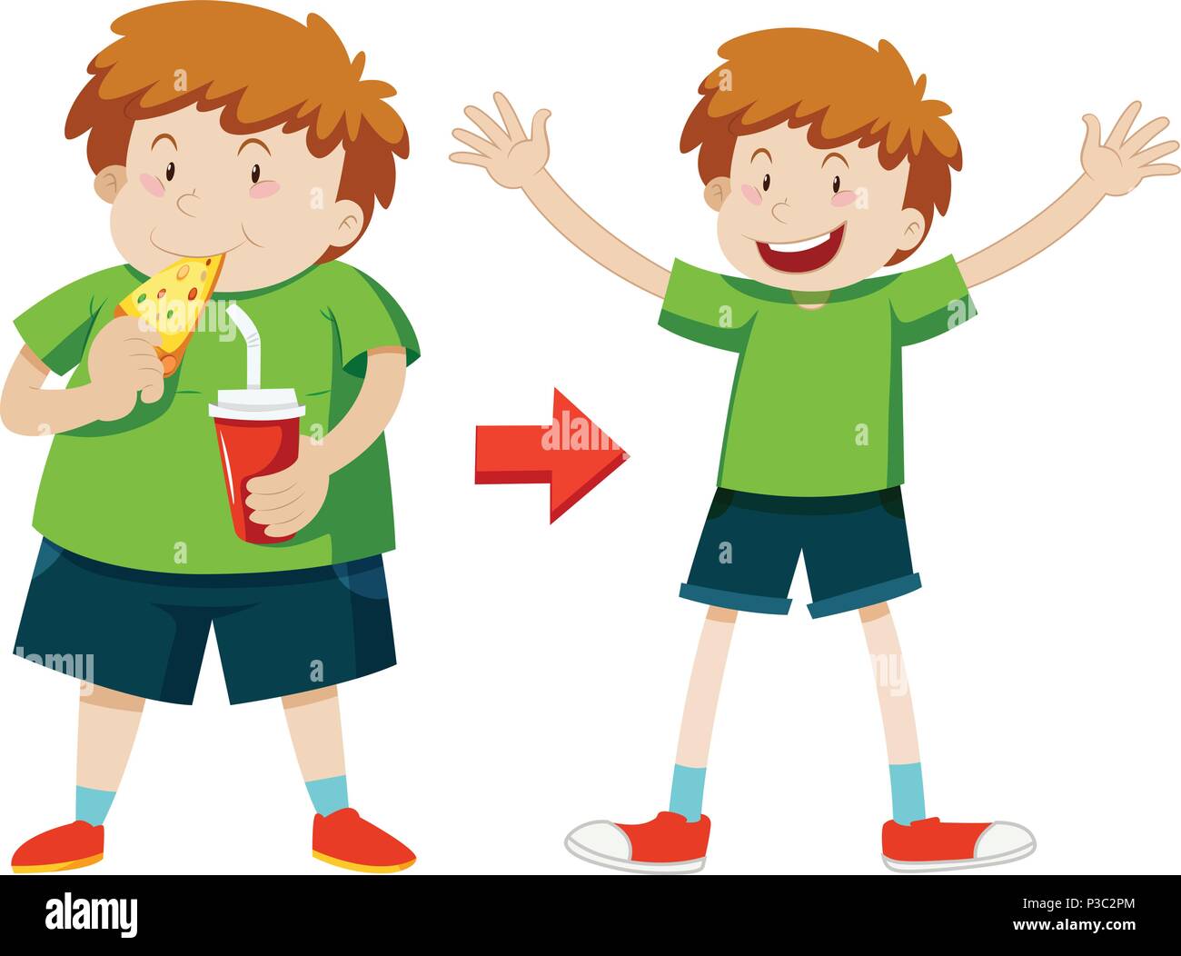 Young boy overweight and healthy weight illustration Stock Vector Image ...
