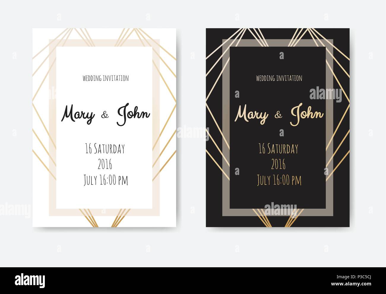 Wedding Invitation, invite card design with Geometrical art lines, gold ...
