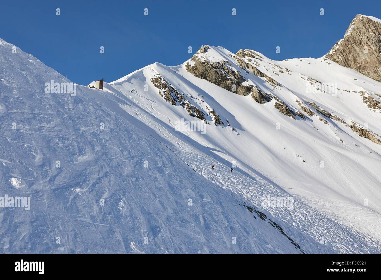 Skiing slopes, majestic Alpine landscape Stock Photo - Alamy