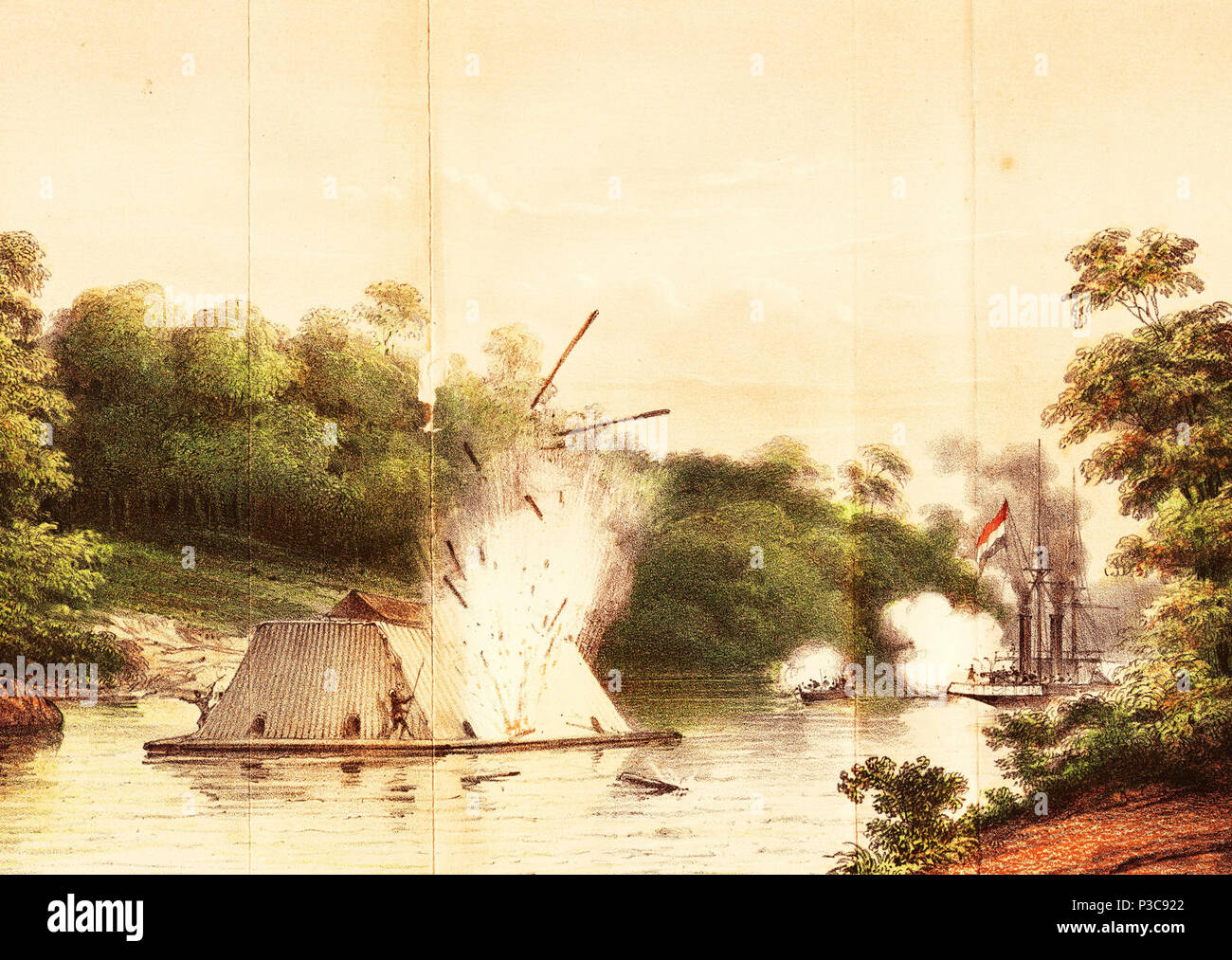 1. ZM Stoomschip Celebes in gevecht met een Kota Mara 6 aug 1859 Poeloe ...