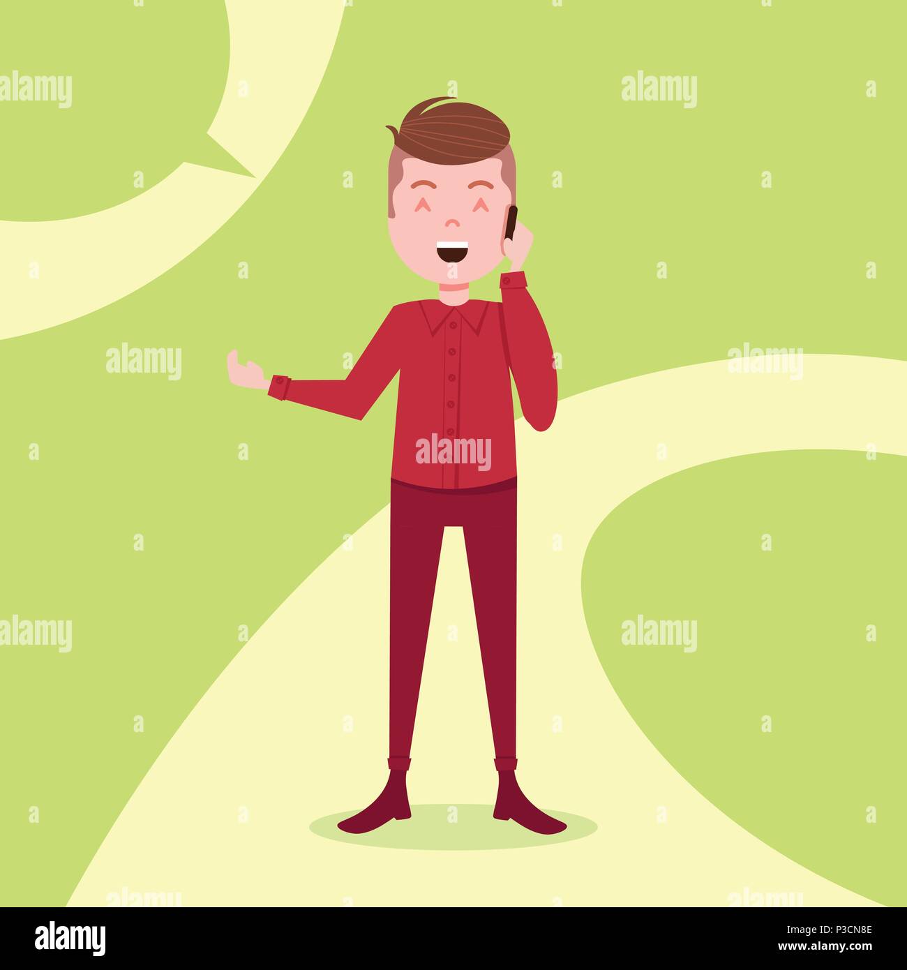 teen boy character happy phone call male red suit template for design ...