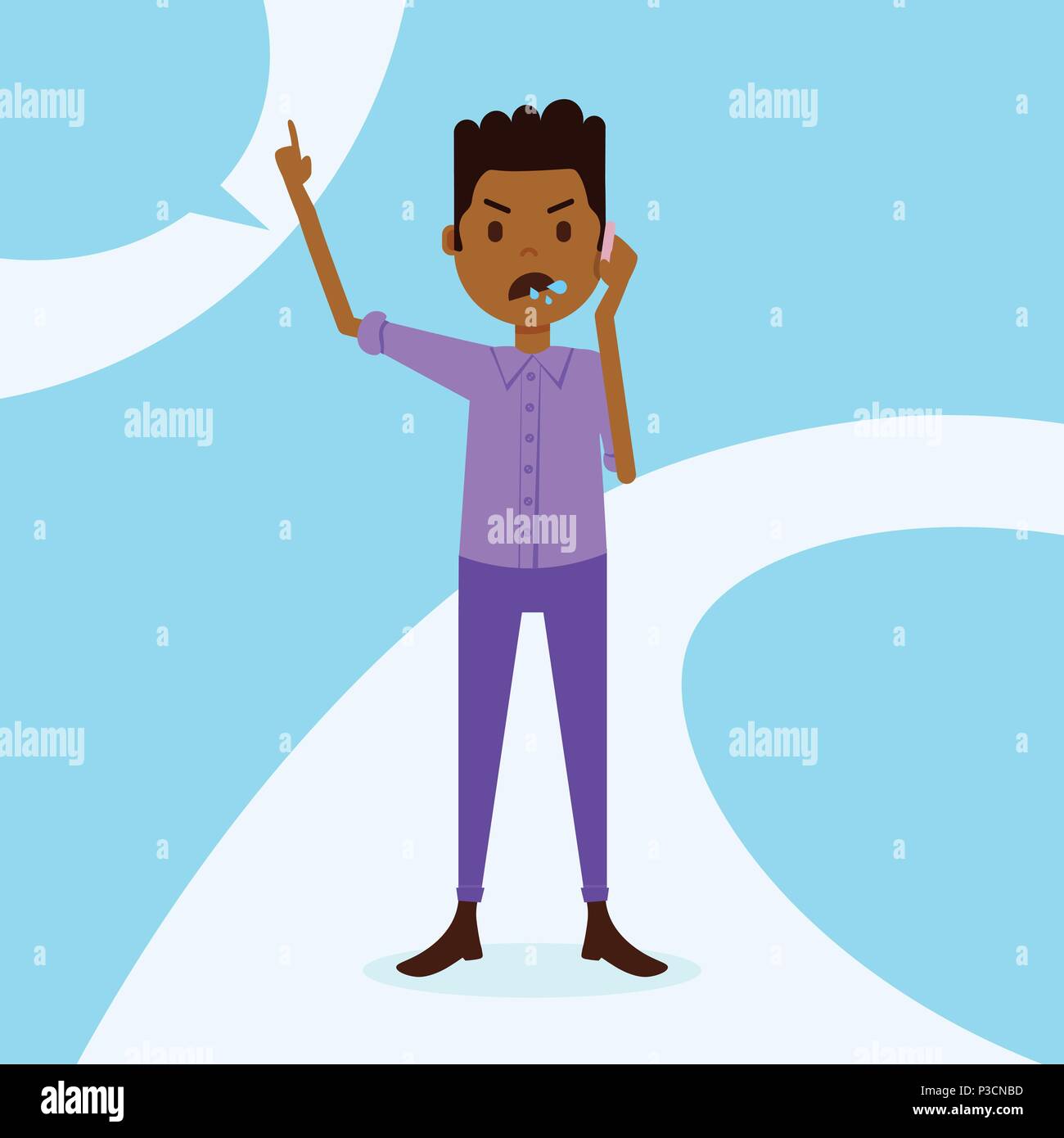 african teen boy character angry phone call male violet suit template ...
