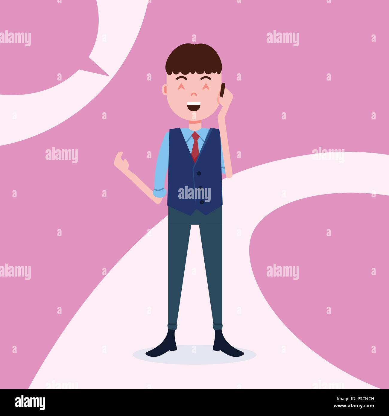 teen boy character happy phone call male business suit template for ...