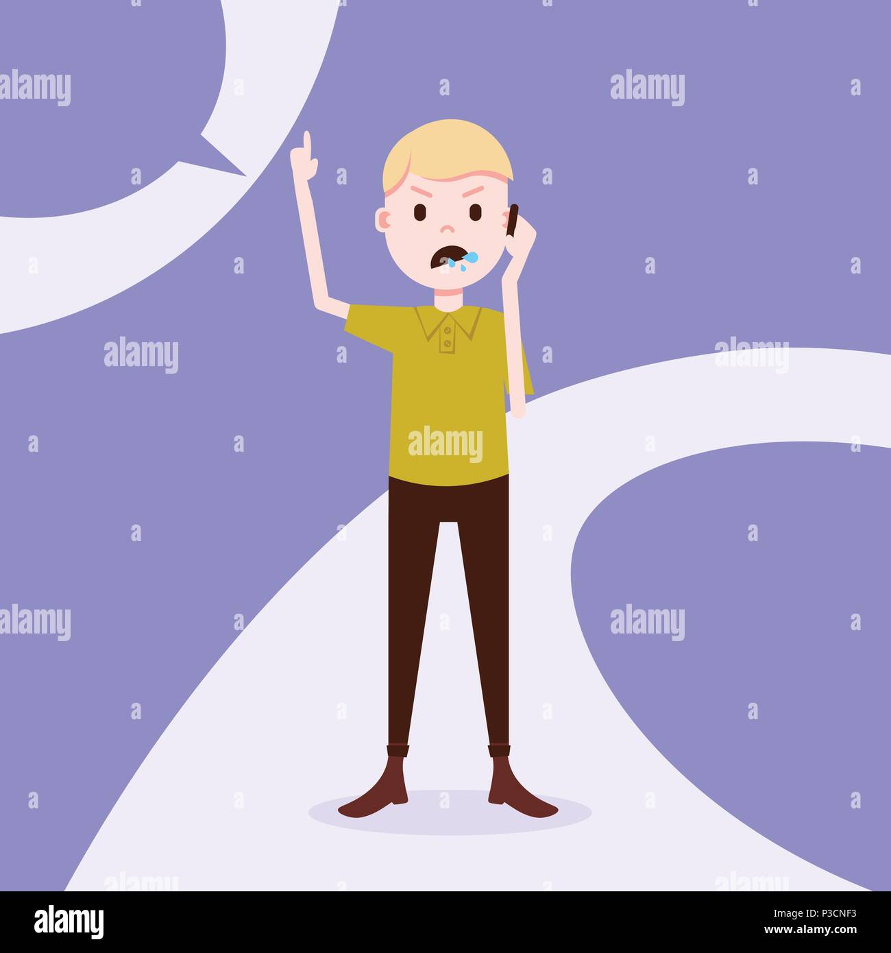 teen boy character angry phone call male template for design work and ...