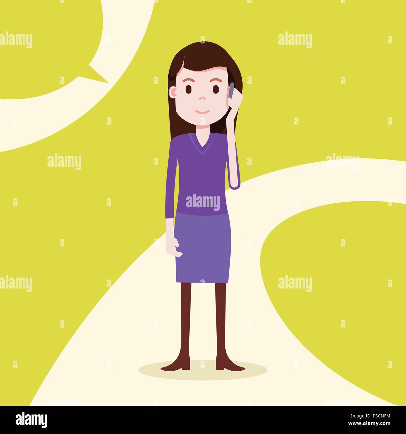 teen girl character serious phone call female template for design work ...