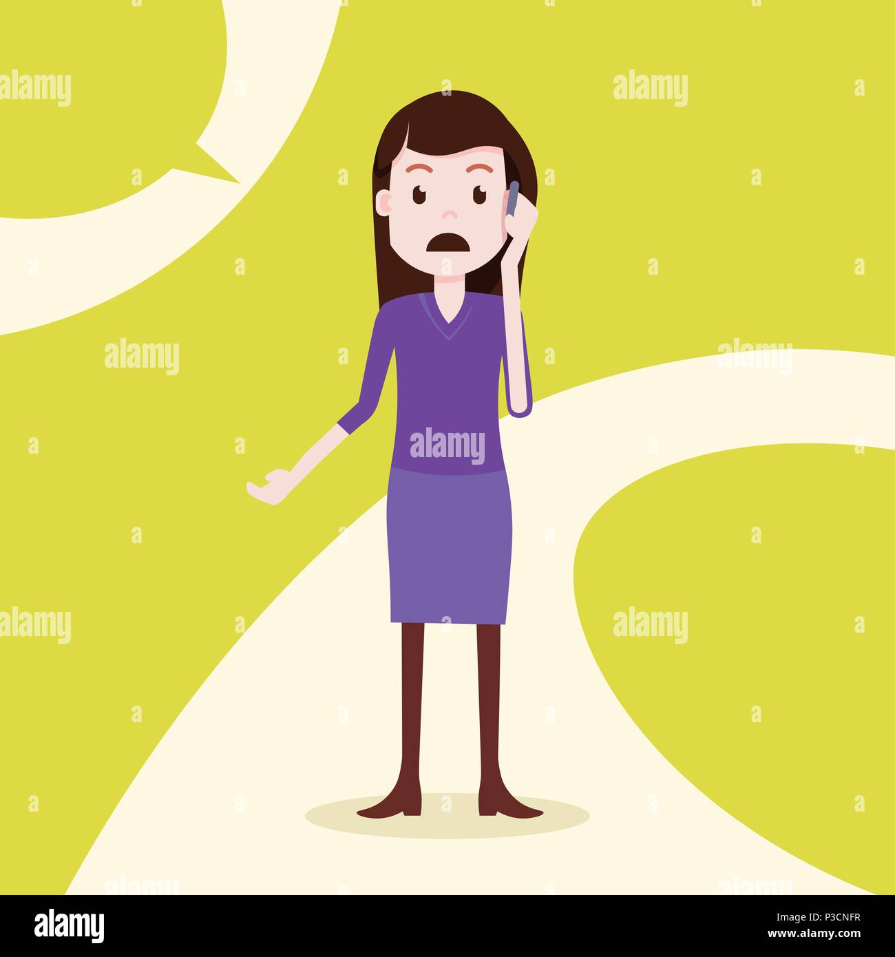 teen girl character sad phone call female template for design work and ...