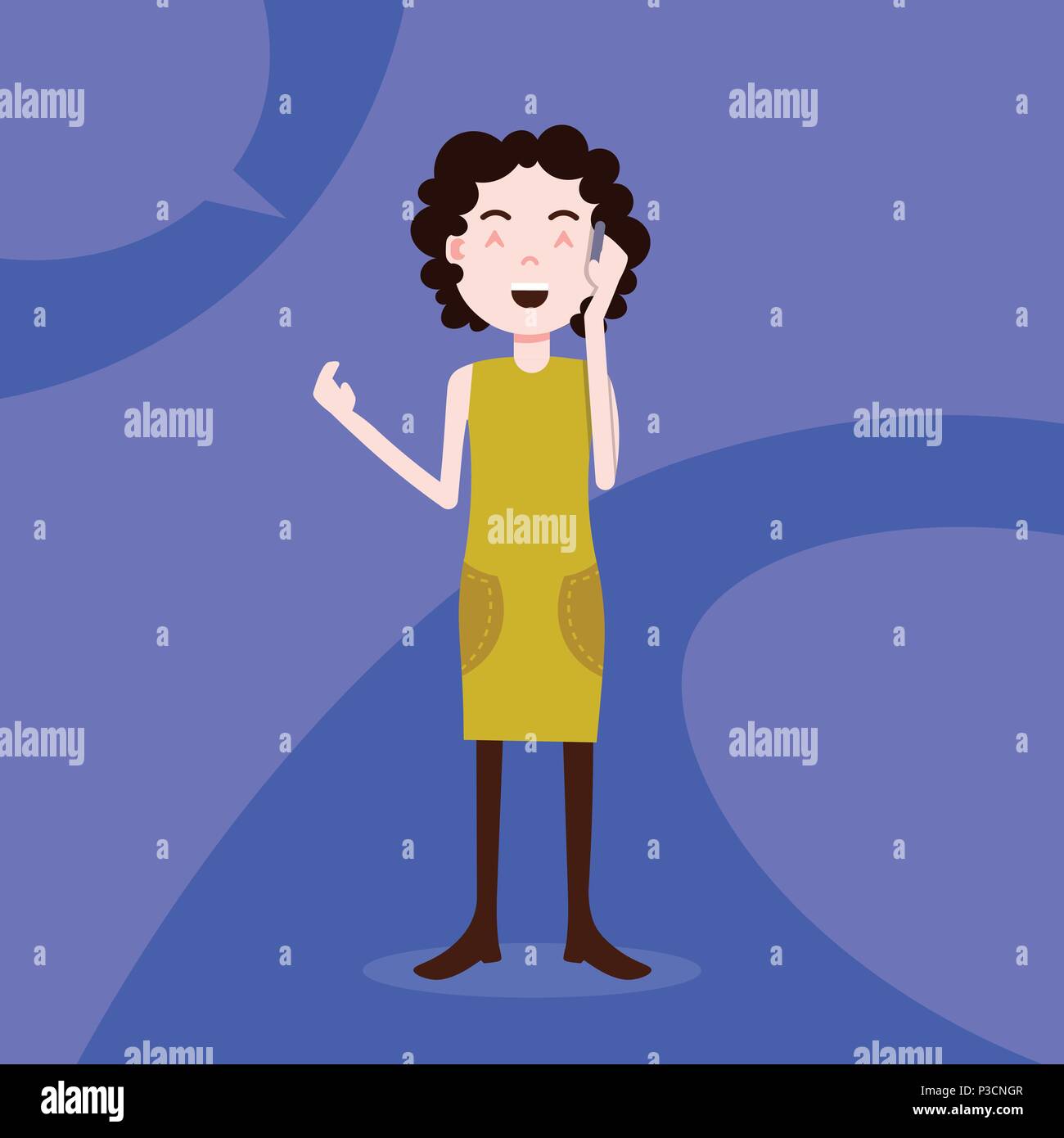 teen girl character happy phone call female template for design work ...