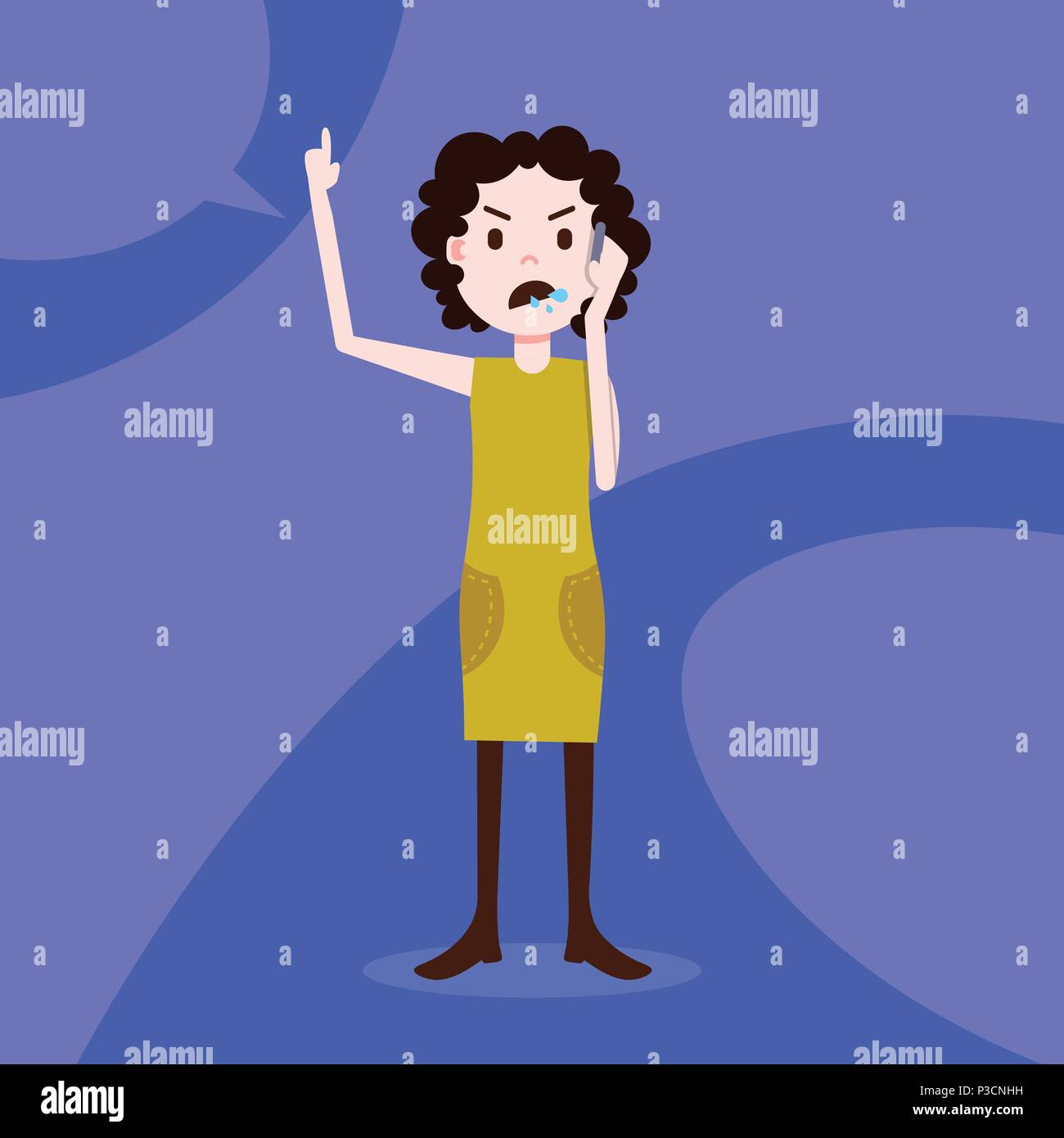 teen girl character angry phone call female template for design work ...