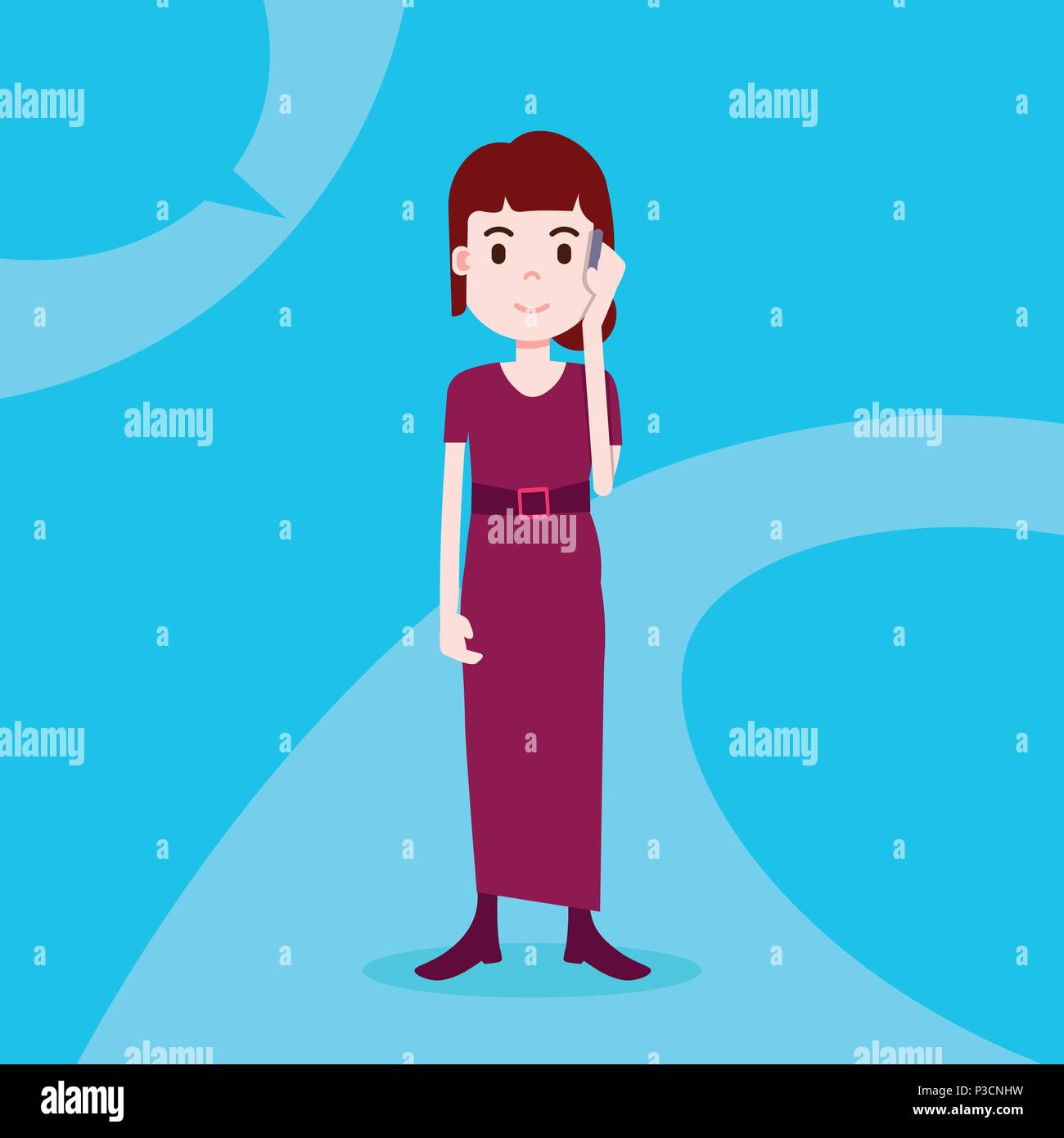 teen girl character serious phone call female template for design work ...
