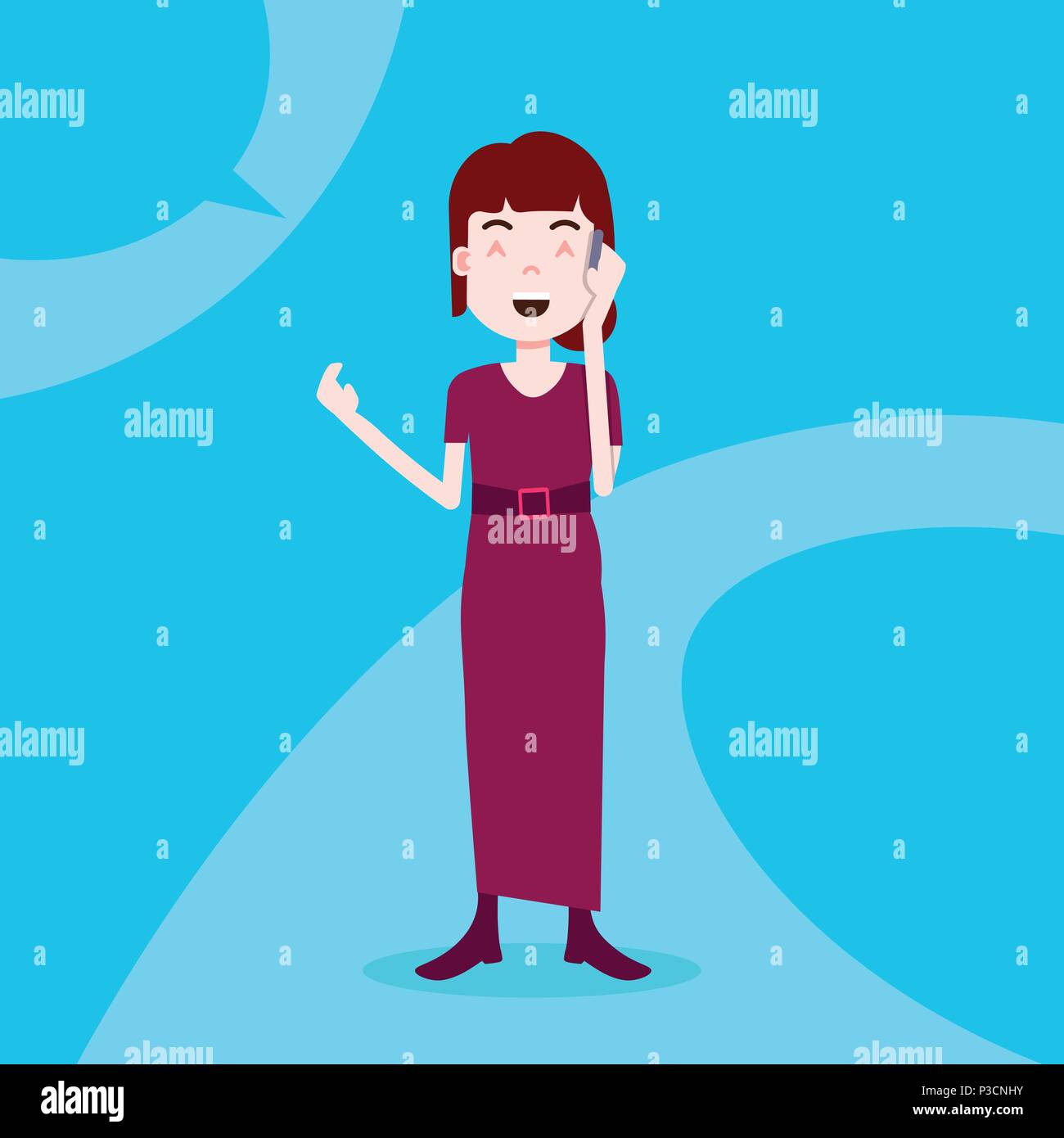 teen girl character happy phone call female template for design work ...