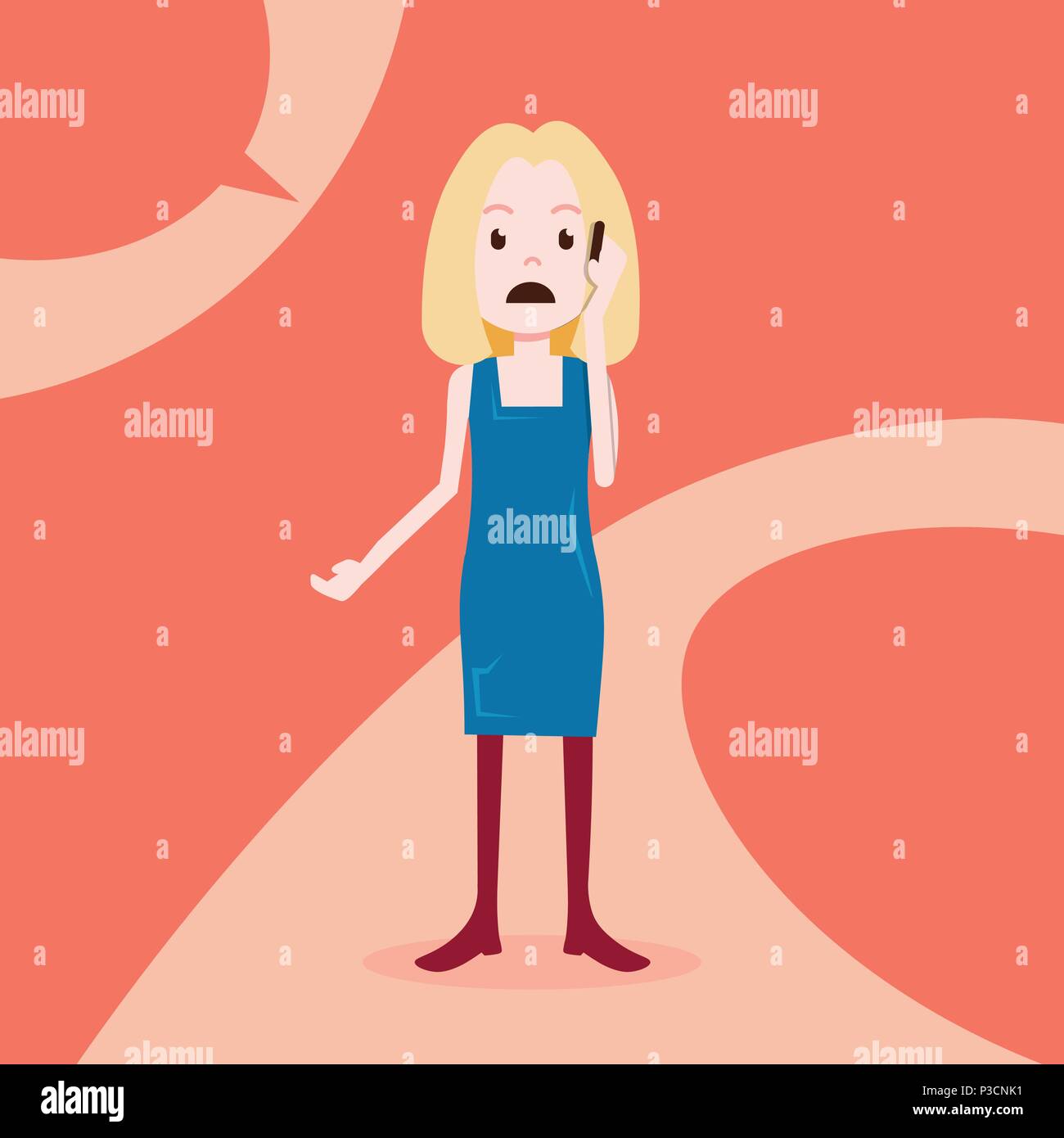 teen girl character sad phone call female template for design work and ...