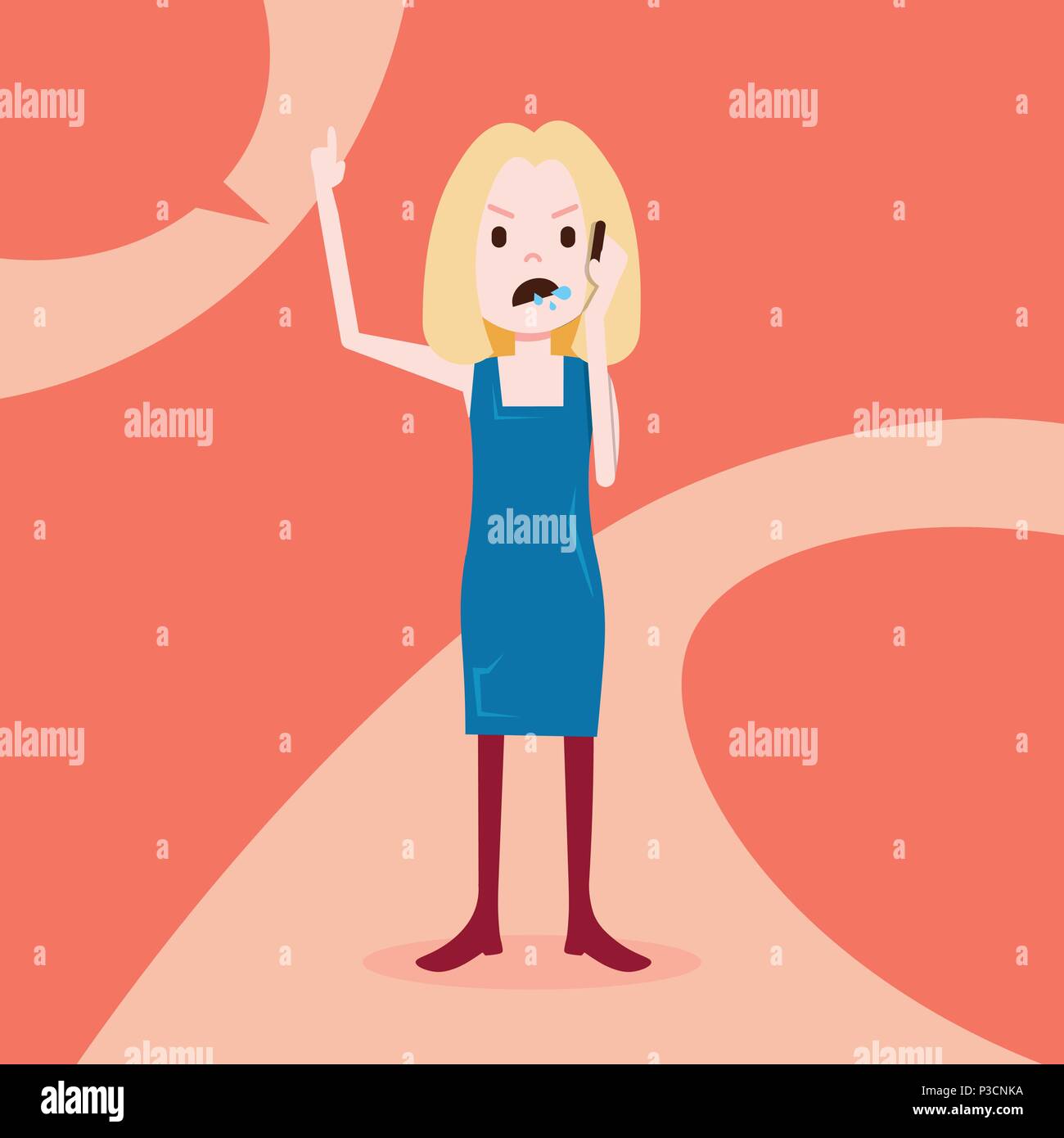 teen girl character angry phone call female template for design work ...