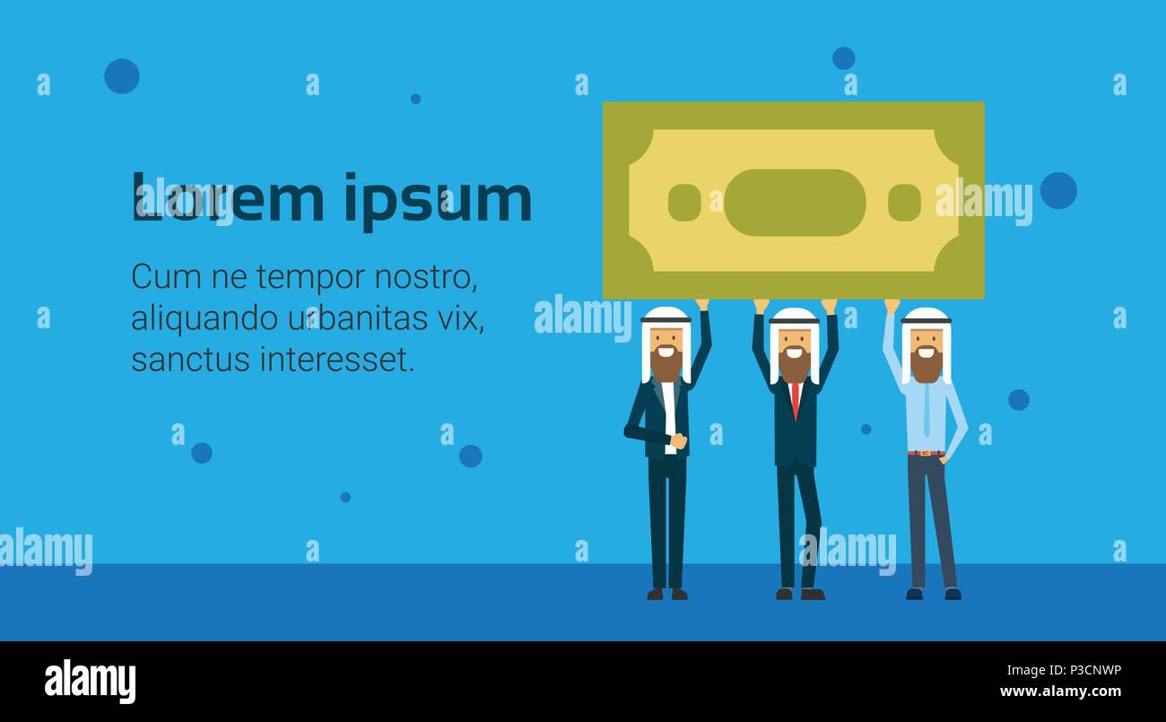 arab businessman group leader hold money bill, dollar banknote, team ...