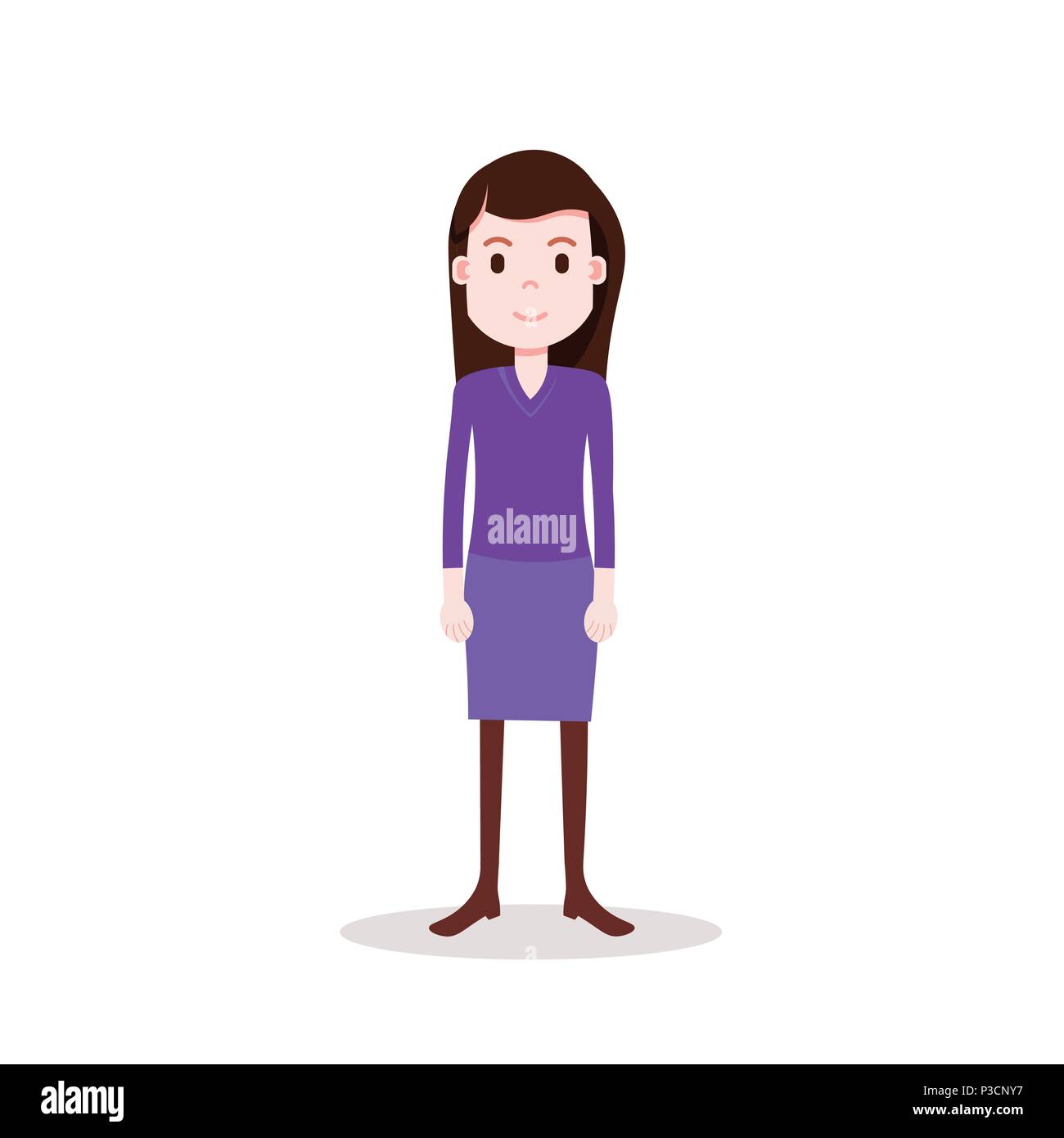 girl brunette character serious female violet suit template for design ...