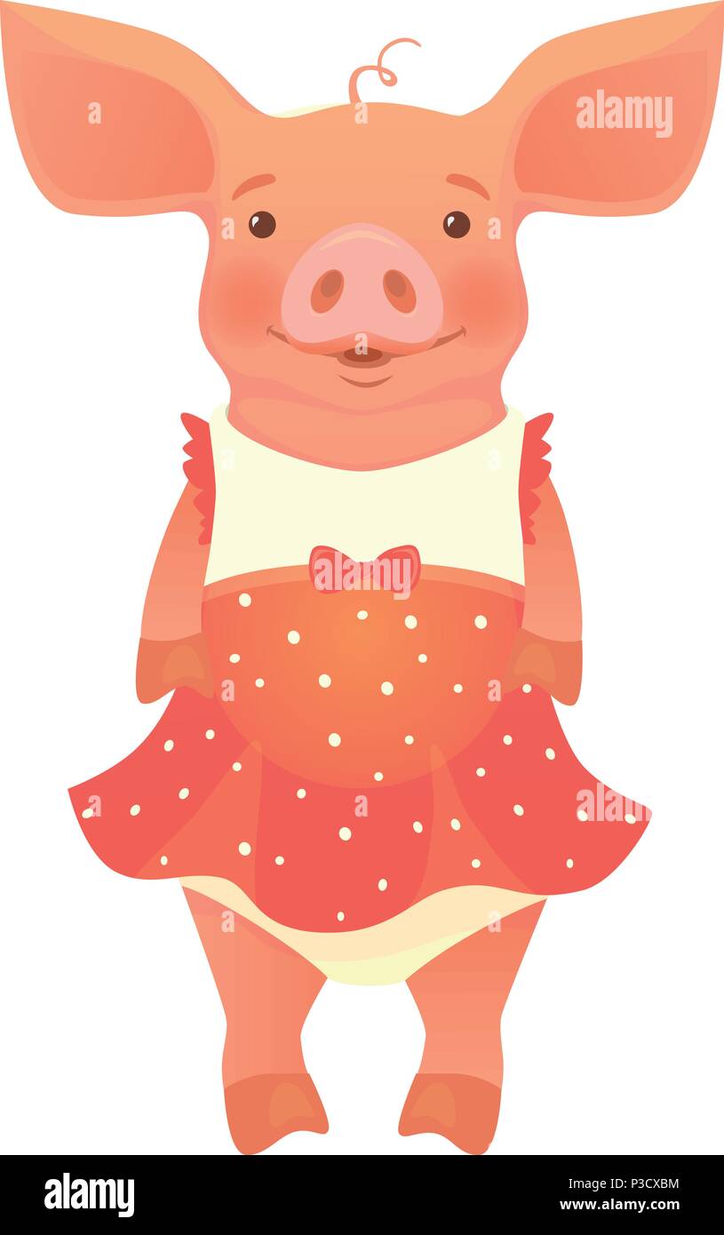 Piggy in red dress. Cute funny piggy girl in dress Stock Vector Image ...