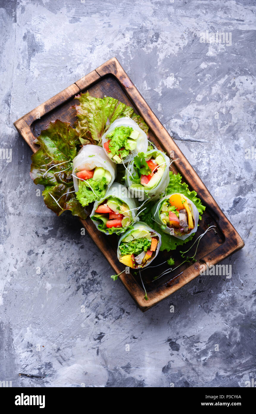 Assorted Asian spring rolls with vegetable and lettuce Stock Photo - Alamy