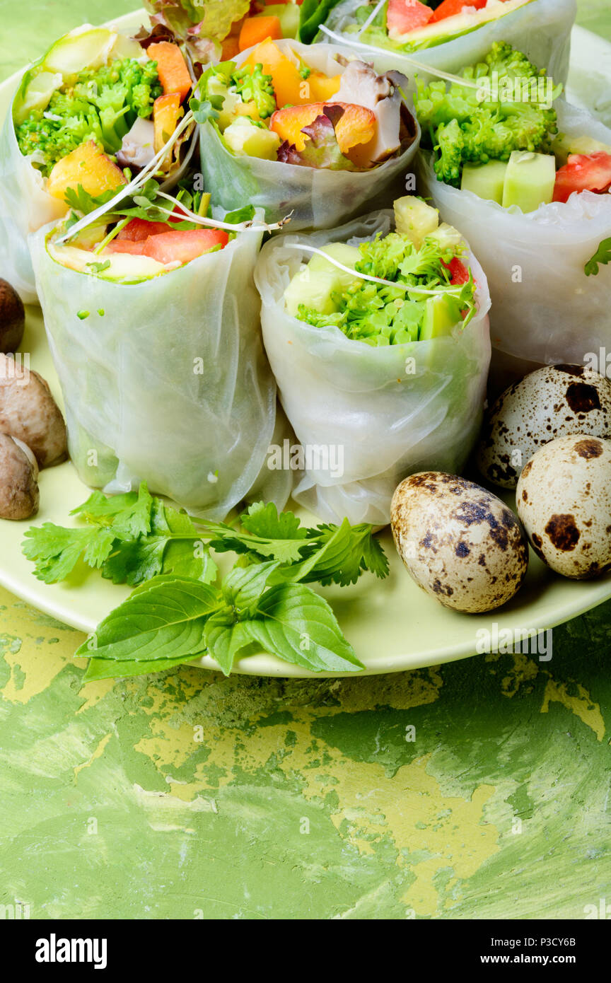 Assorted Asian spring rolls with vegetable and lettuce Stock Photo - Alamy